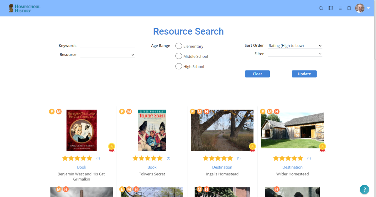 Homeschool History - Resource Search